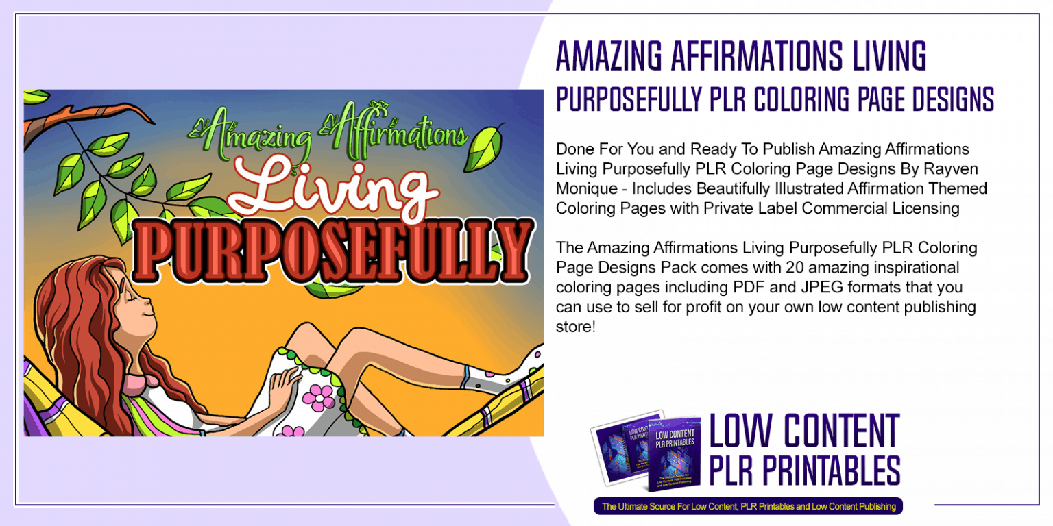 Amazing Affirmations Living Purposefully PLR Coloring Page Designs