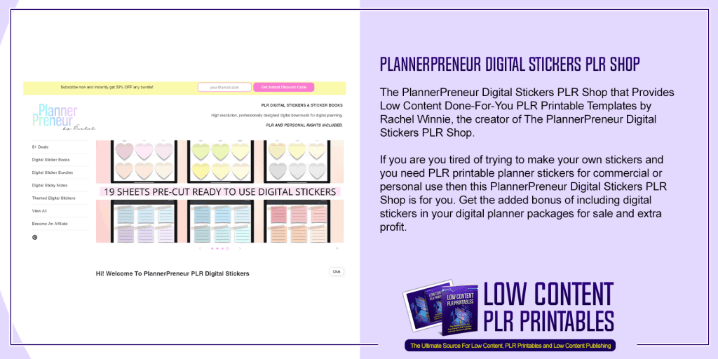 PlannerPreneur Digital Stickers PLR Shop | PLR Printables Provider