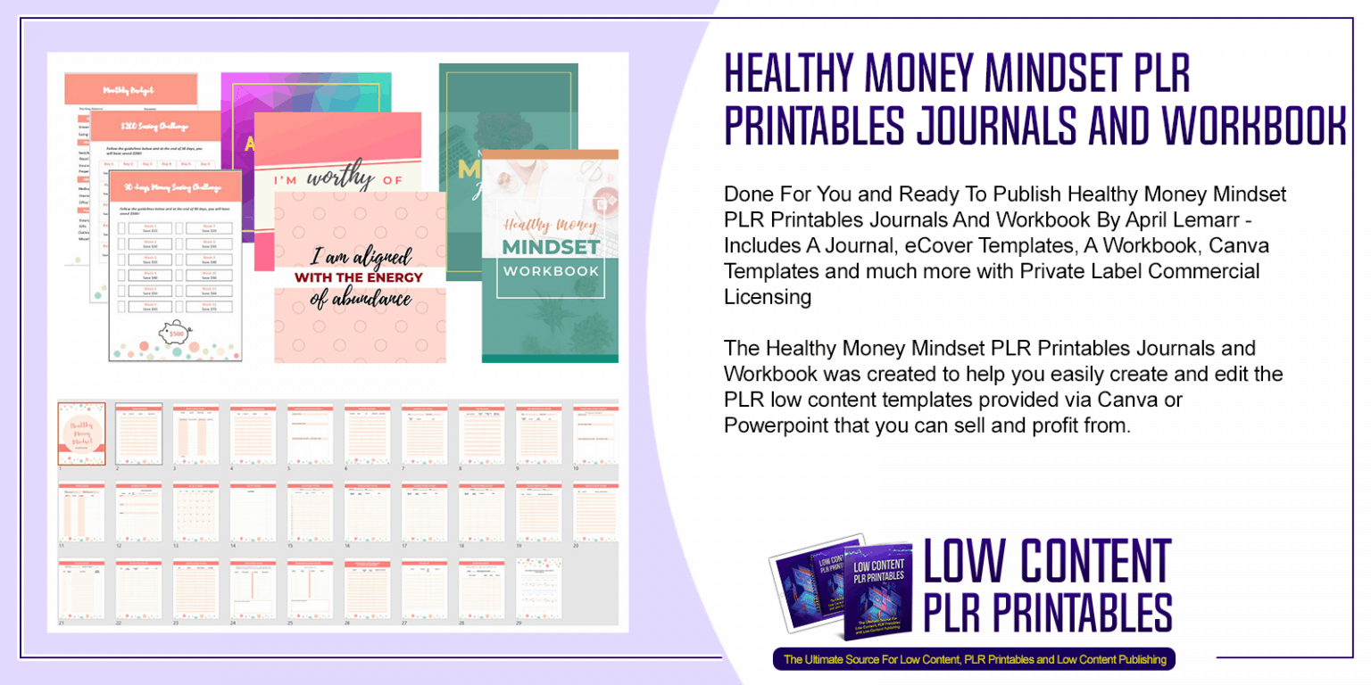 Healthy Money Mindset PLR Printables Journals and Workbook