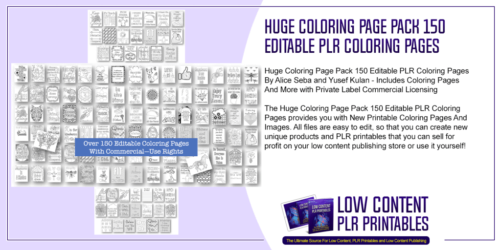 Huge Coloring Page Pack 150 Editable PLR Coloring Pages