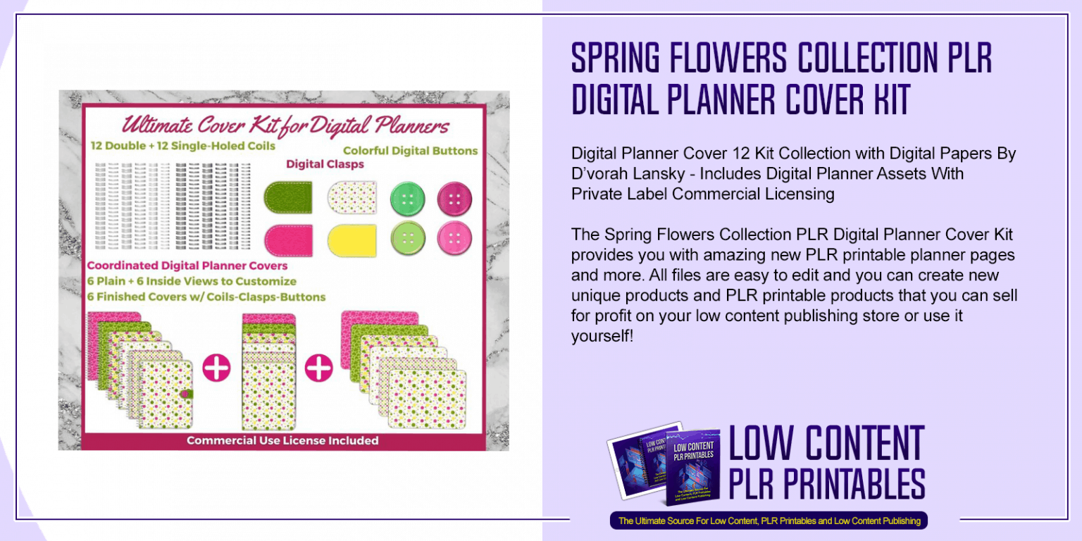 Spring Flowers Collection PLR Digital Planner Cover Kit | PLR Planner