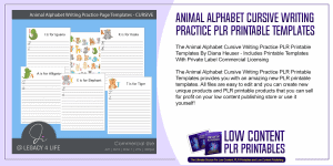 Animal Alphabet Cursive Writing Practice PLR Printable Templates
