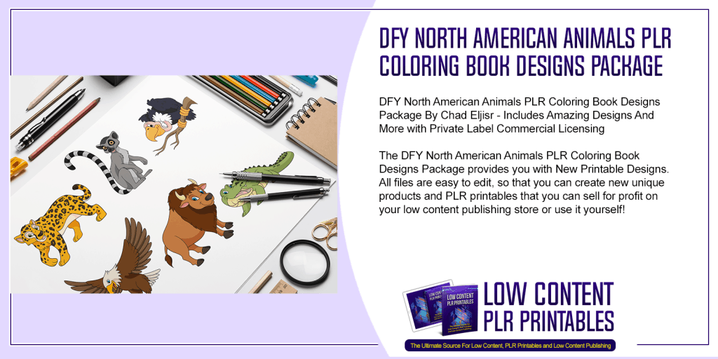 DFY North American Animals PLR Coloring Book Designs Package