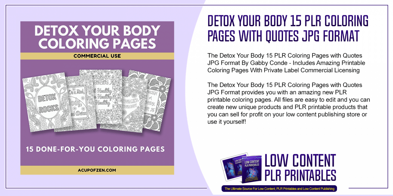 Detox Your Body 15 PLR Coloring Pages with Quotes JPG Format