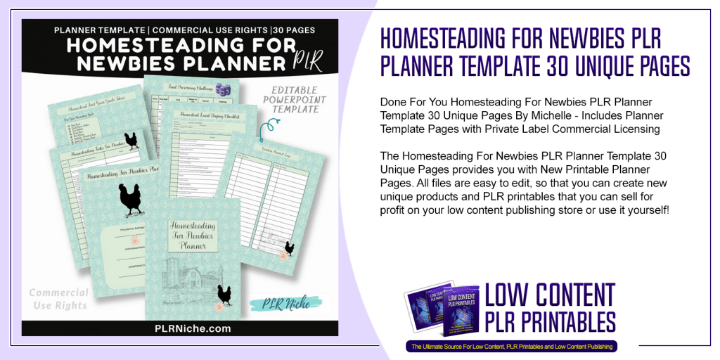 Homesteading For Newbies PLR Planner Template 30 Unique Pages