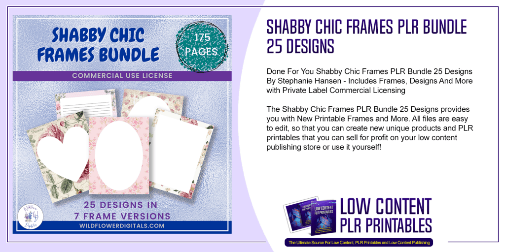 Shabby Chic Frames PLR Bundle 25 Designs | PLR Printable Bundle