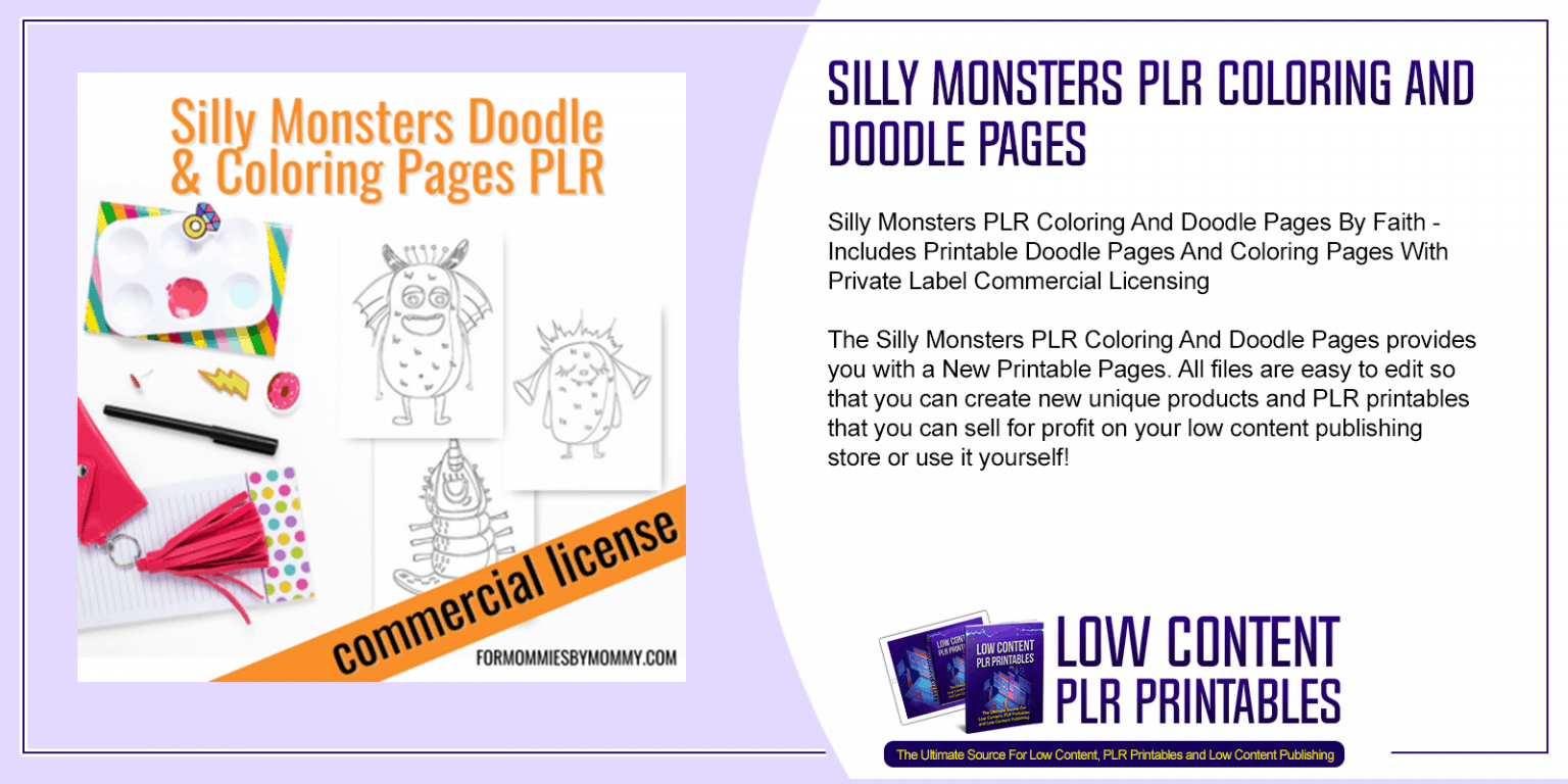 Silly Monsters PLR Coloring And Doodle Pages | PLR Printable Pages