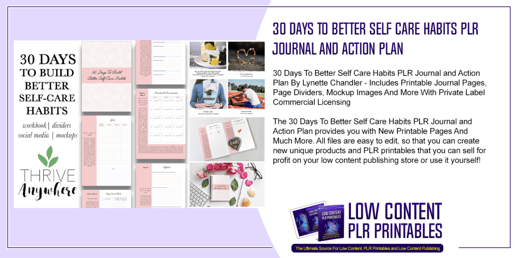 30 Days To Better Self Care Habits PLR Journal and Action Plan