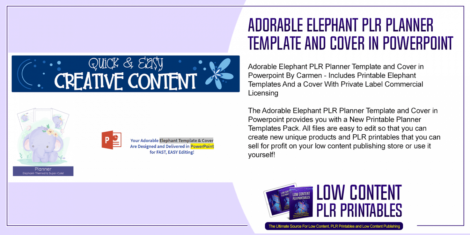 Adorable Elephant PLR Planner Template and Cover in Powerpoint