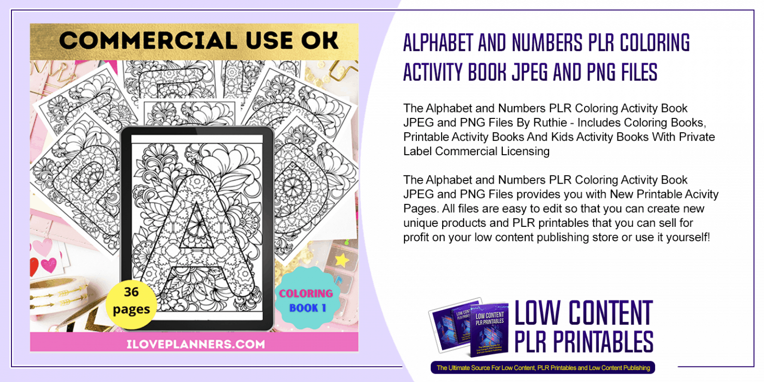 Alphabet and Numbers PLR Coloring Activity Book JPEG and PNG Files