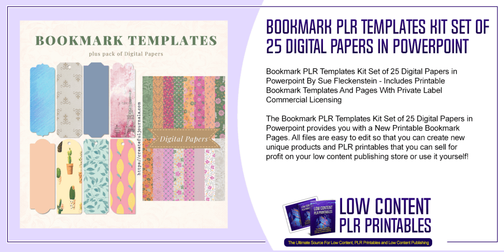 Bookmark PLR Templates Kit Set of 25 Digital Papers in Powerpoint