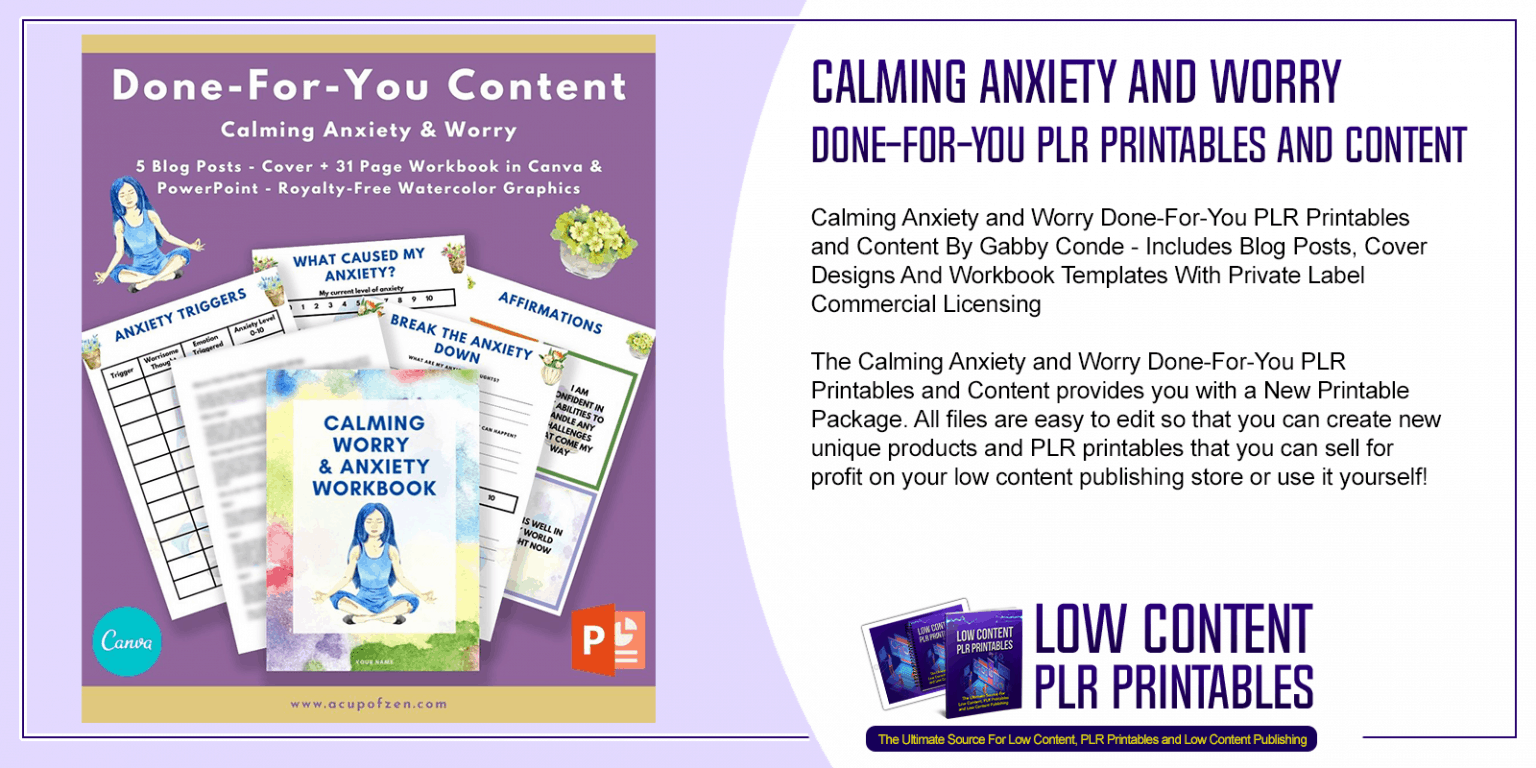 Calming Anxiety and Worry Done-For-You PLR Printables and Content