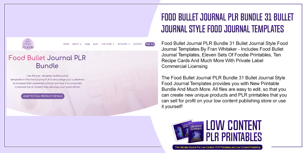 Food Bullet Journal PLR Bundle 31 Bullet Journal Style Food Journal ...
