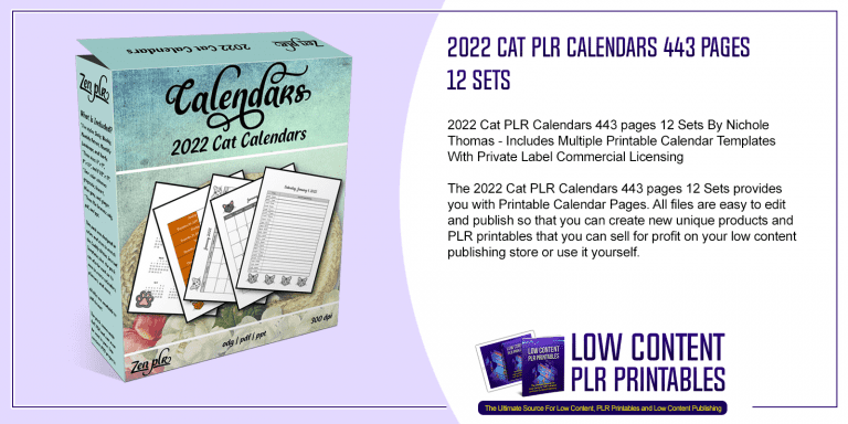 2022 Cat PLR Calendars 443 pages 12 Sets | PLR Calendar Templates