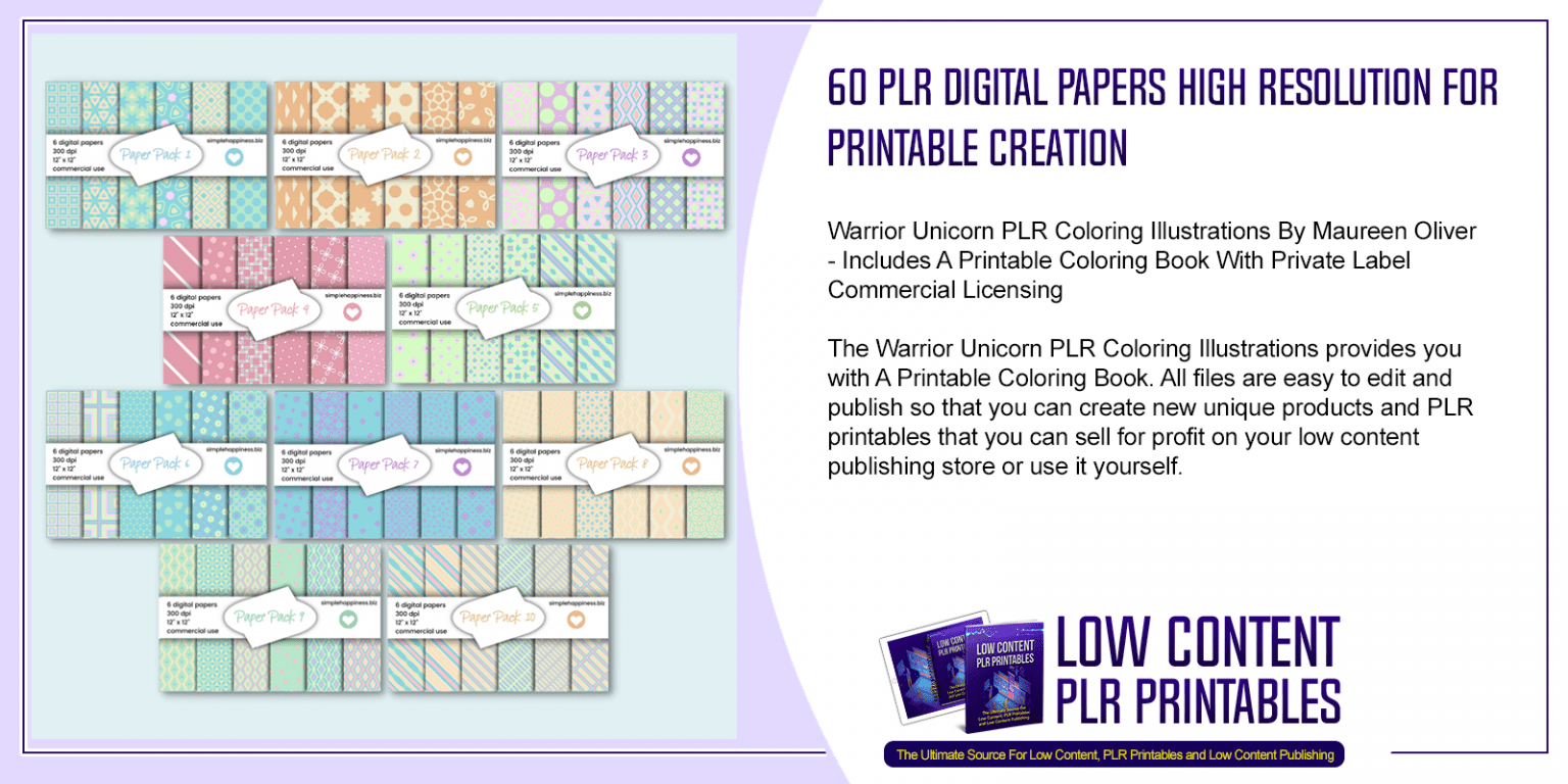 60 PLR Digital Papers High Resolution For Printable Creation