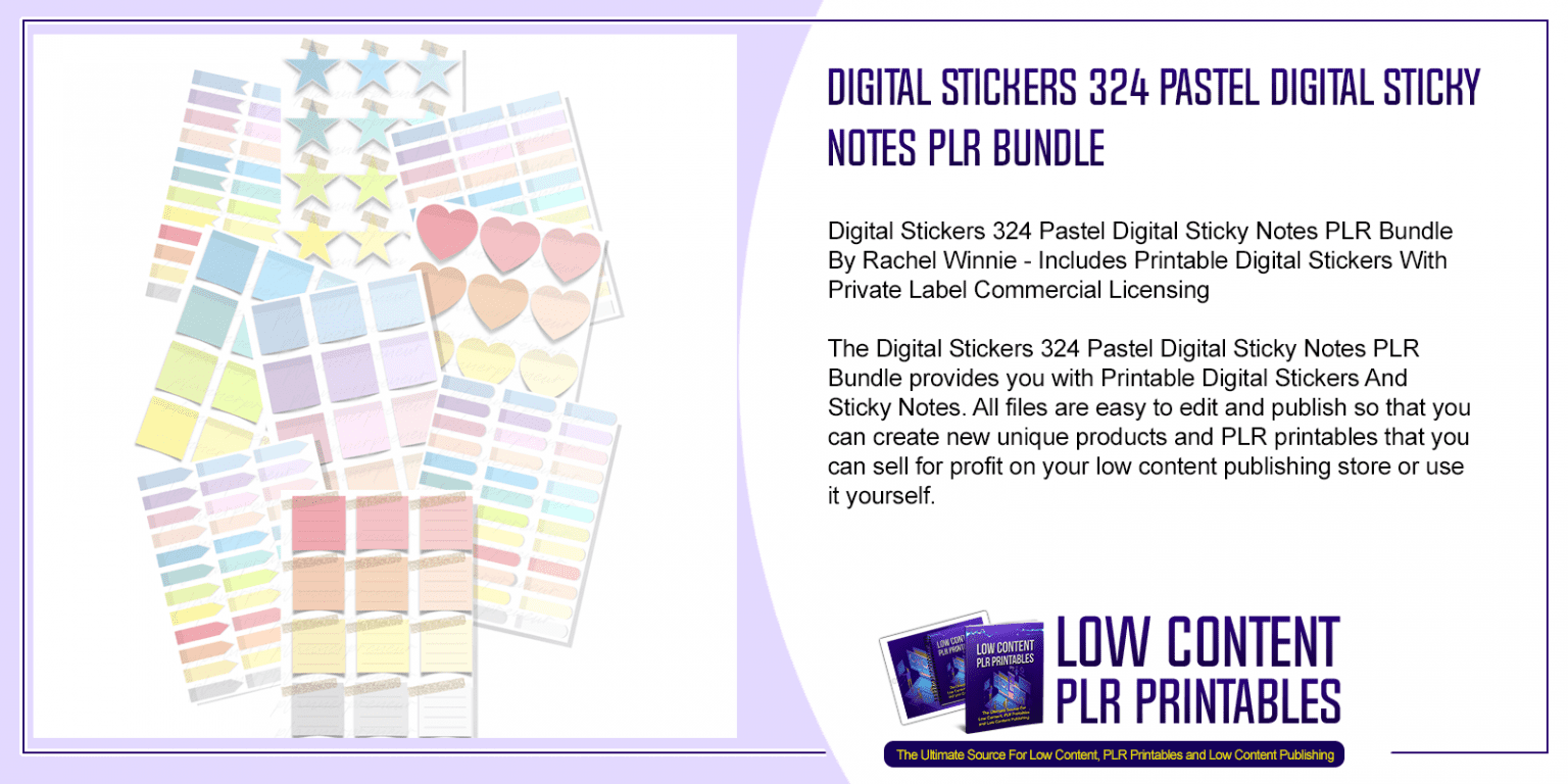 Digital Stickers 324 Pastel Digital Sticky Notes PLR Bundle