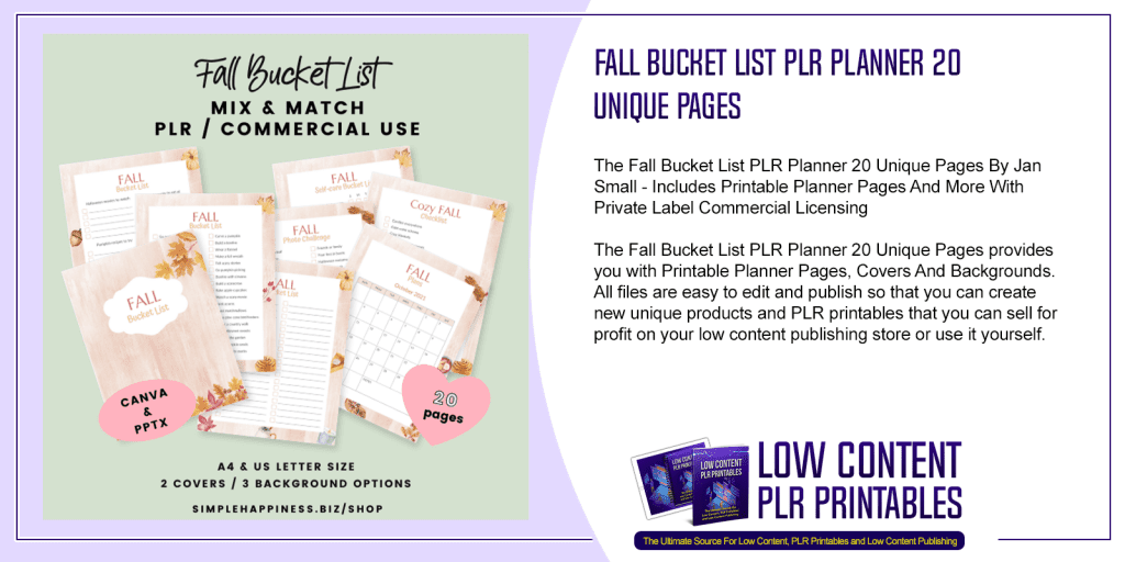 Fall Bucket List PLR Planner 20 Unique Pages | PLR Planner Templates