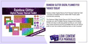 Rainbow Glitter Digital Planner PLR Themed Toolkit | Printable Planner