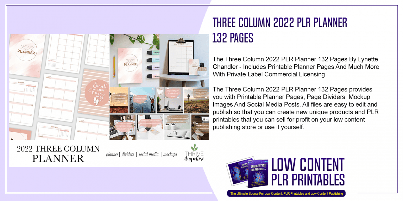 Three Column 2022 PLR Planner 132 Pages | PLR Planner Templates