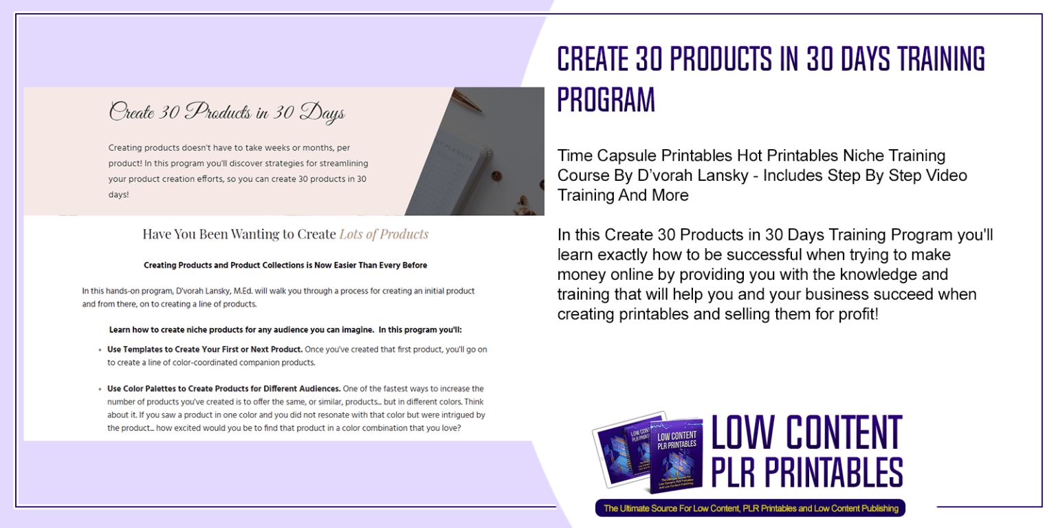Create 30 Products in 30 Days Training Program | PLR Printable Training