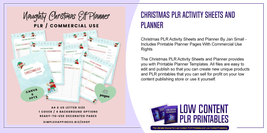 Christmas PLR Activity Sheets and Planner | PLR Printables Planner