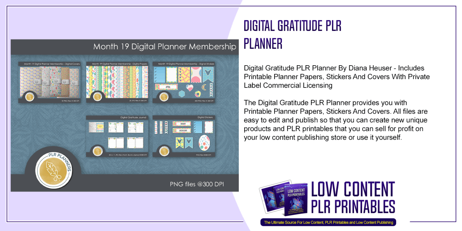Digital Gratitude PLR Planner | PLR Printable Planner Page Templates