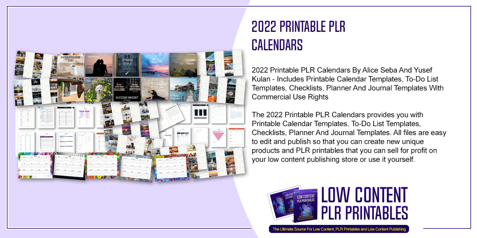 2022 Printable PLR Calendars | PLR Printable Calendar Templates