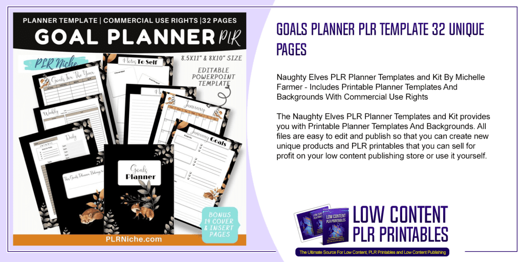 Goals Planner PLR Template 32 Unique Pages | PLR Printable Planner