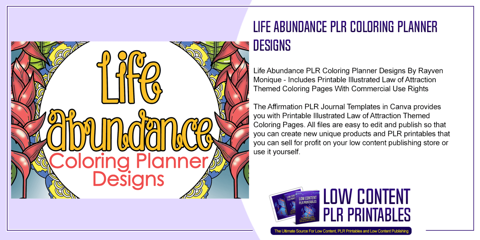 Life Abundance PLR Coloring Planner Designs | PLR Printables Pack