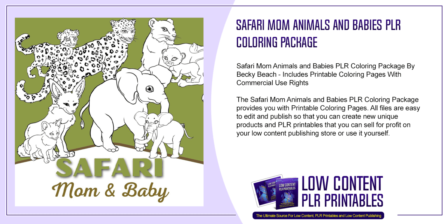 Safari Mom Animals and Babies PLR Coloring Package | PLR Printables
