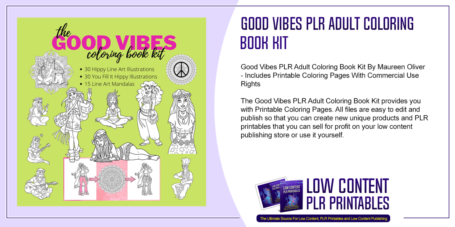 Good Vibes PLR Adult Coloring Book Kit | PLR Coloring Printable Pack