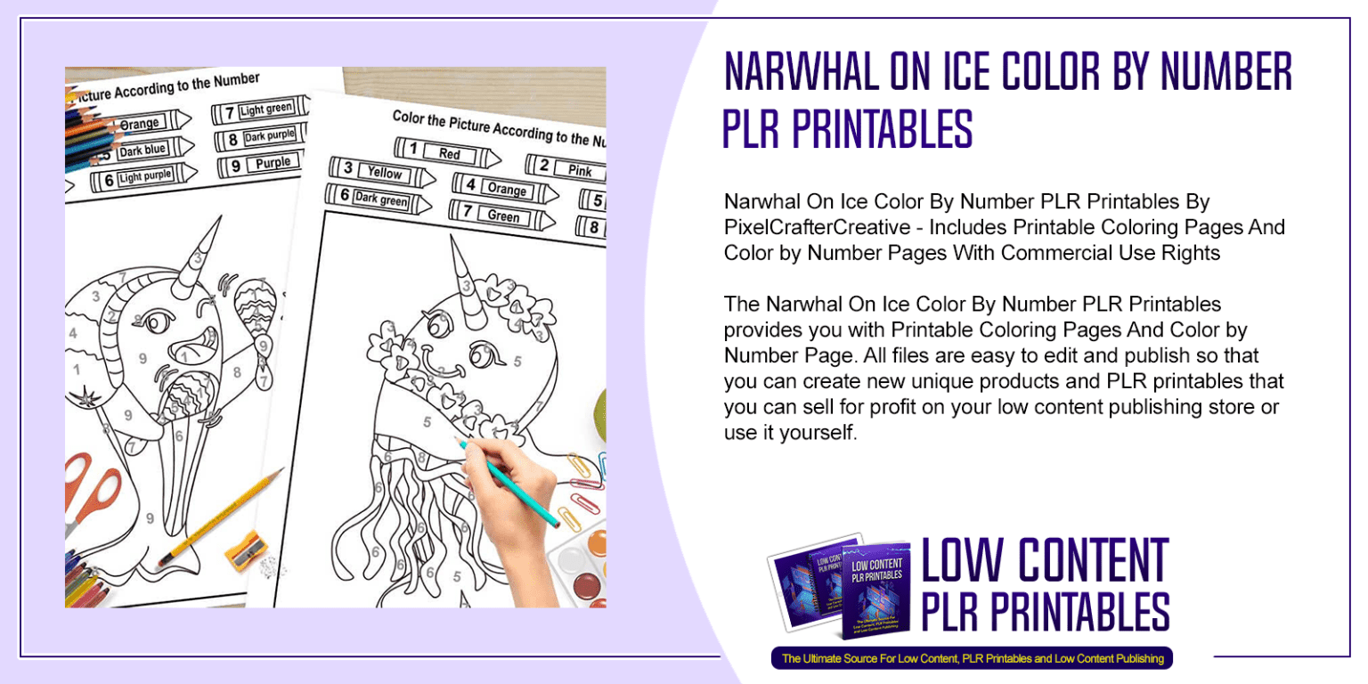 Narwhal On Ice Color By Number PLR Printables | PLR Printables