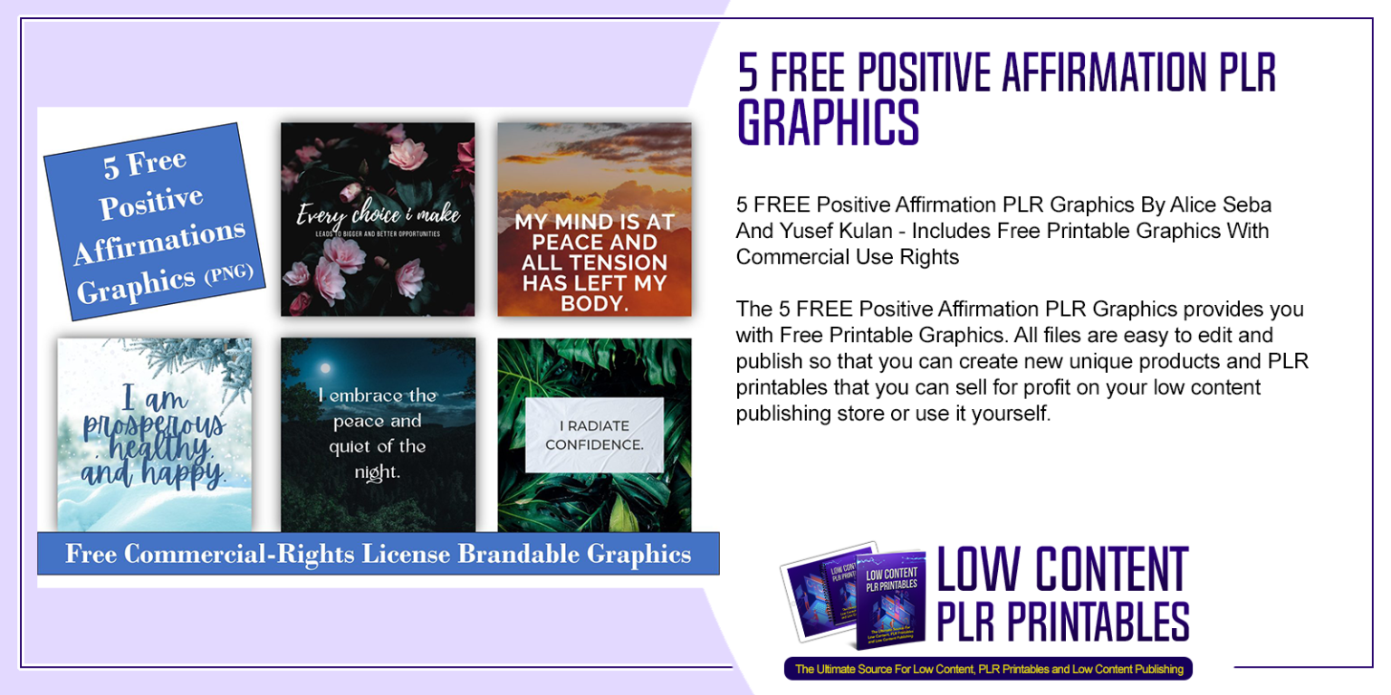 5 FREE Positive Affirmation PLR Graphics | PLR Printable Graphics