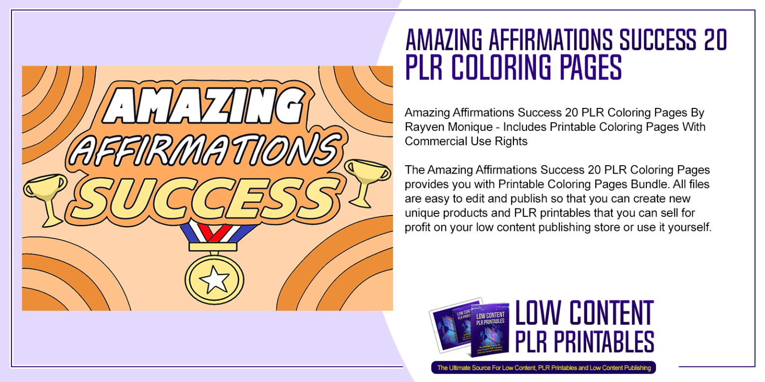 Amazing Affirmations Success 20 PLR Coloring Pages | PLR Printables