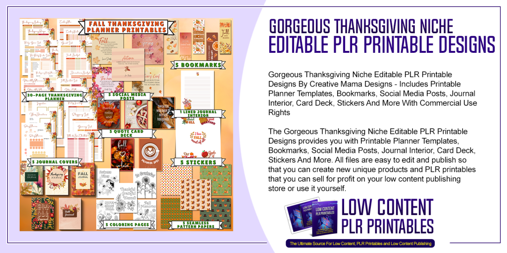 Gorgeous Thanksgiving Niche Editable PLR Printable Designs