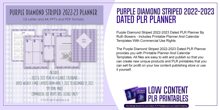 Purple Diamond Striped 2022-2023 Dated PLR Planner | PLR Printables