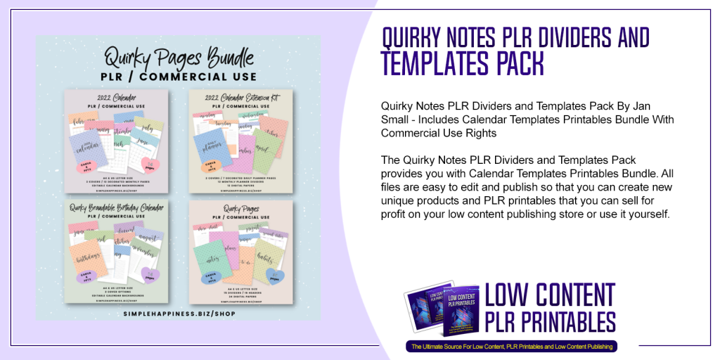 Quirky Notes PLR Dividers and Templates Pack | PLR Printable Templates