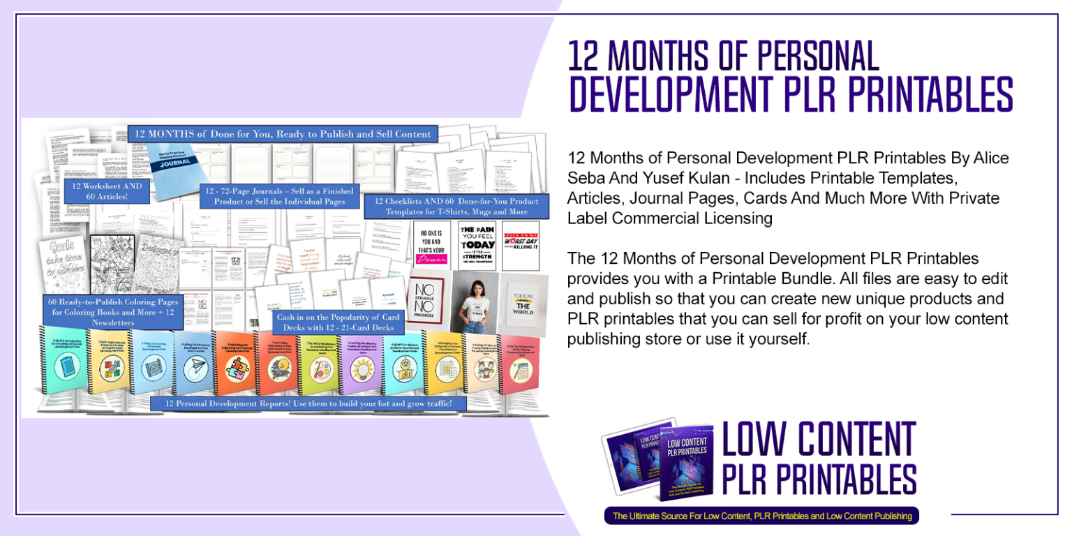 12 Months of Personal Development PLR Printables | PLR Printables