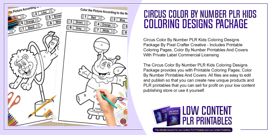 Circus Color By Number PLR Kids Coloring Designs Package