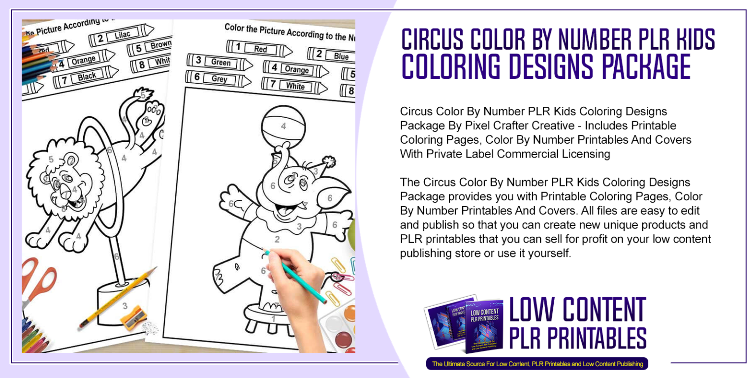 Circus Color By Number PLR Kids Coloring Designs Package
