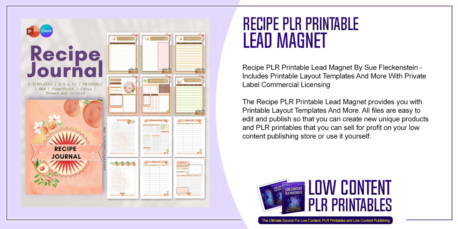 Recipe PLR Printable Lead Magnet | PLR Printable Templates