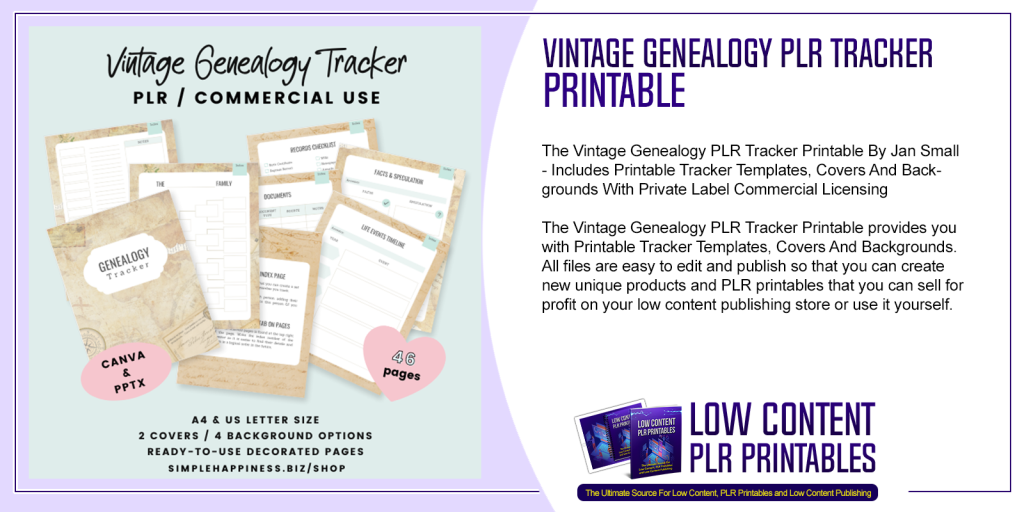 Vintage Genealogy PLR Tracker Printable | PLR Printable Tracker Pages