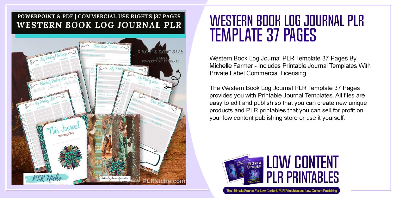 Western Book Log Journal PLR Template 37 Pages | Journal Templates