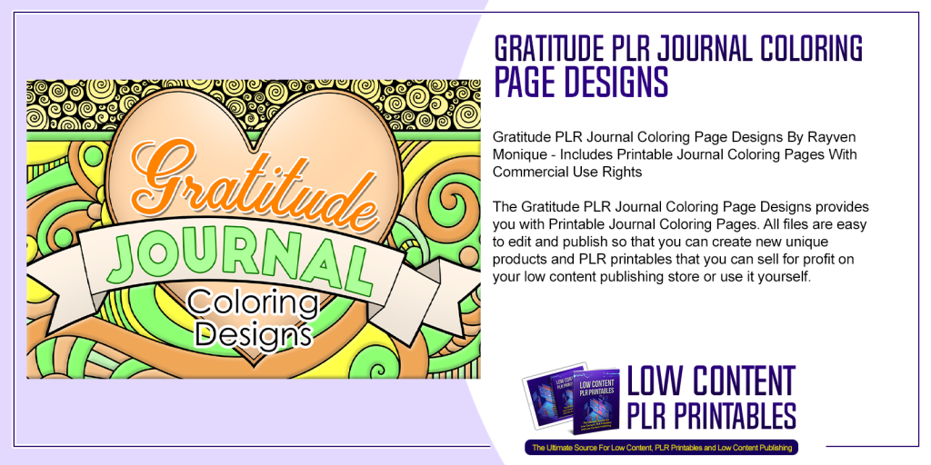 Gratitude PLR Journal Coloring Page Designs | PLR Coloring Pages