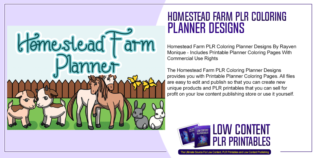Homestead Farm PLR Coloring Planner Designs | PLR Coloring Pages