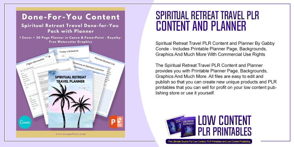 Spiritual Retreat Travel PLR Content and Planner | PLR Printable Planner