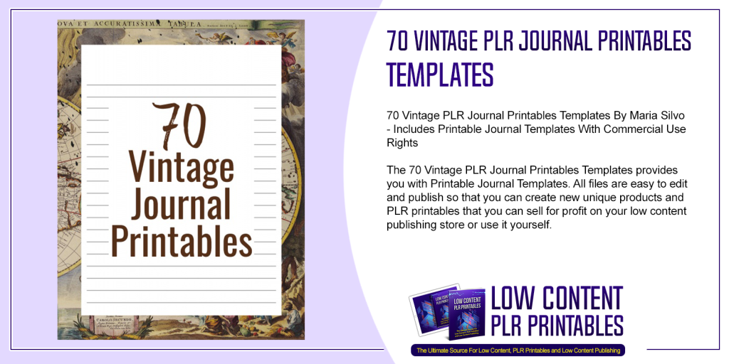 70 Vintage PLR Journal Printables Templates | PLR Journal Printable Page