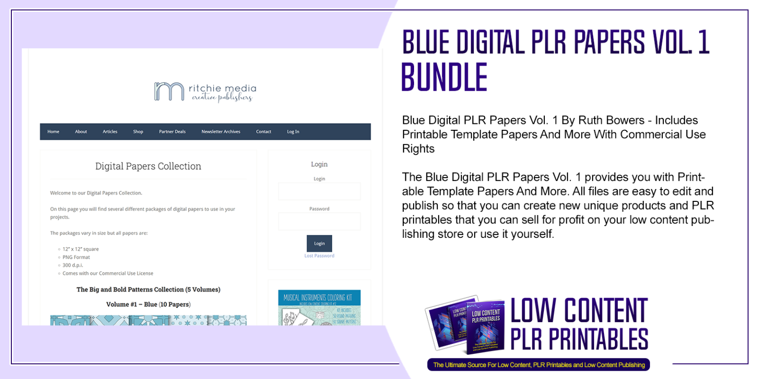 Blue Digital PLR Papers Vol. 1 | PLR Printable Papers Bundle