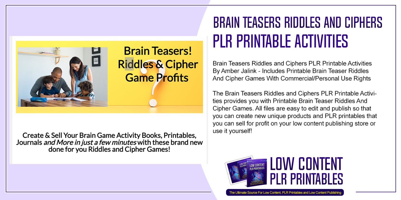 Brain Teasers Riddles and Ciphers PLR Printable Activities | PLR Printable