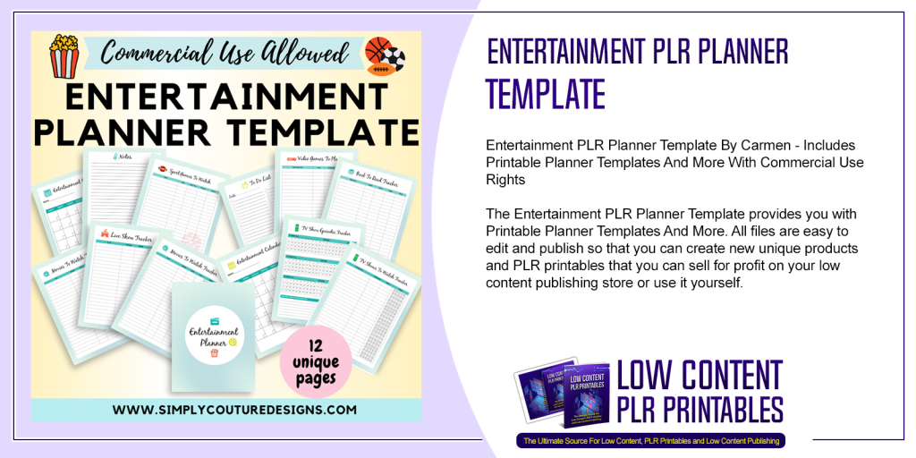 Entertainment PLR Planner Template | PLR Printable Planner Templates
